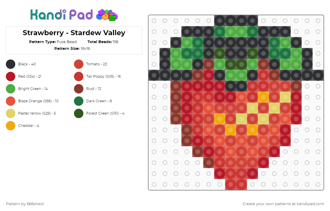 Strawberry - Stardew Valley Fuse Bead Pattern - Kandi Pad | Kandi ...