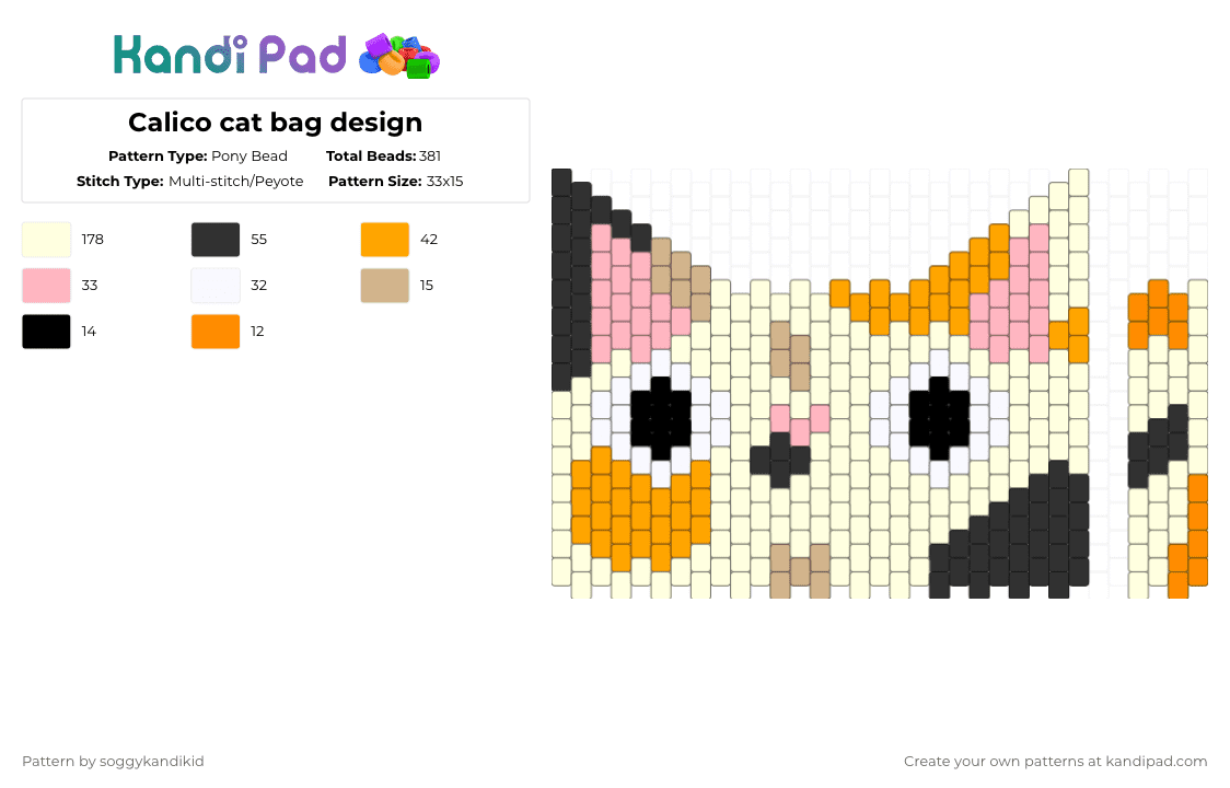 Calico cat bag design Pony Bead Pattern - Kandi Pad | Kandi Patterns ...