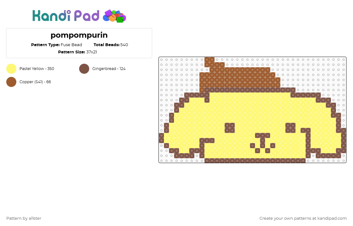 Pompompurin Fuse Bead Pattern - Kandi Pad | Kandi Patterns, Fuse Bead ...