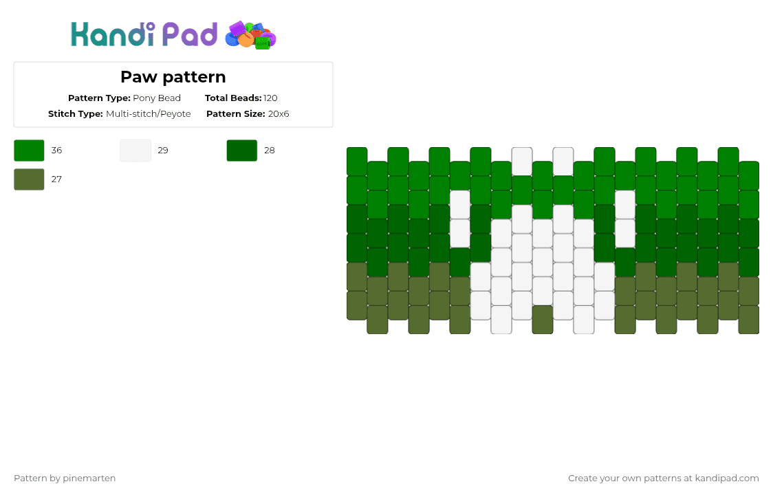 Paw pattern Pony Bead Pattern - Kandi Pad | Kandi Patterns, Fuse Bead ...