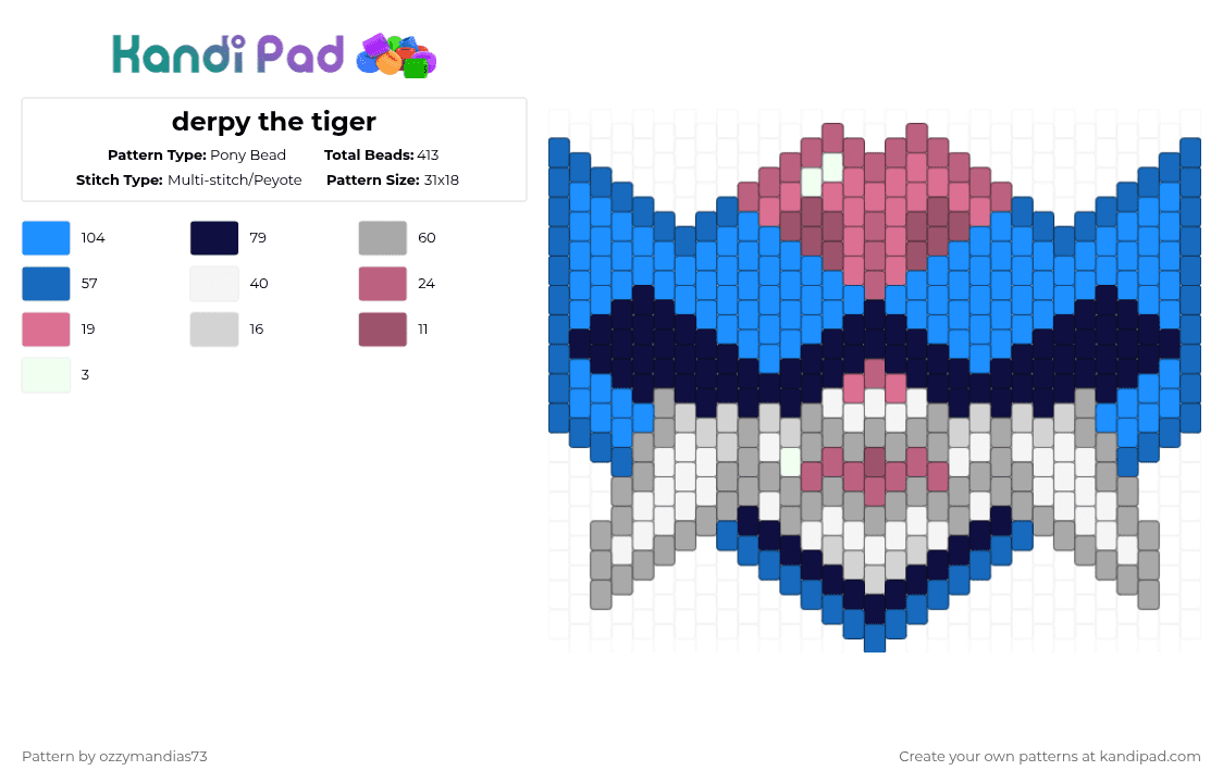 Derpy the tiger Pony Bead Pattern - Kandi Pad | Kandi Patterns, Fuse ...