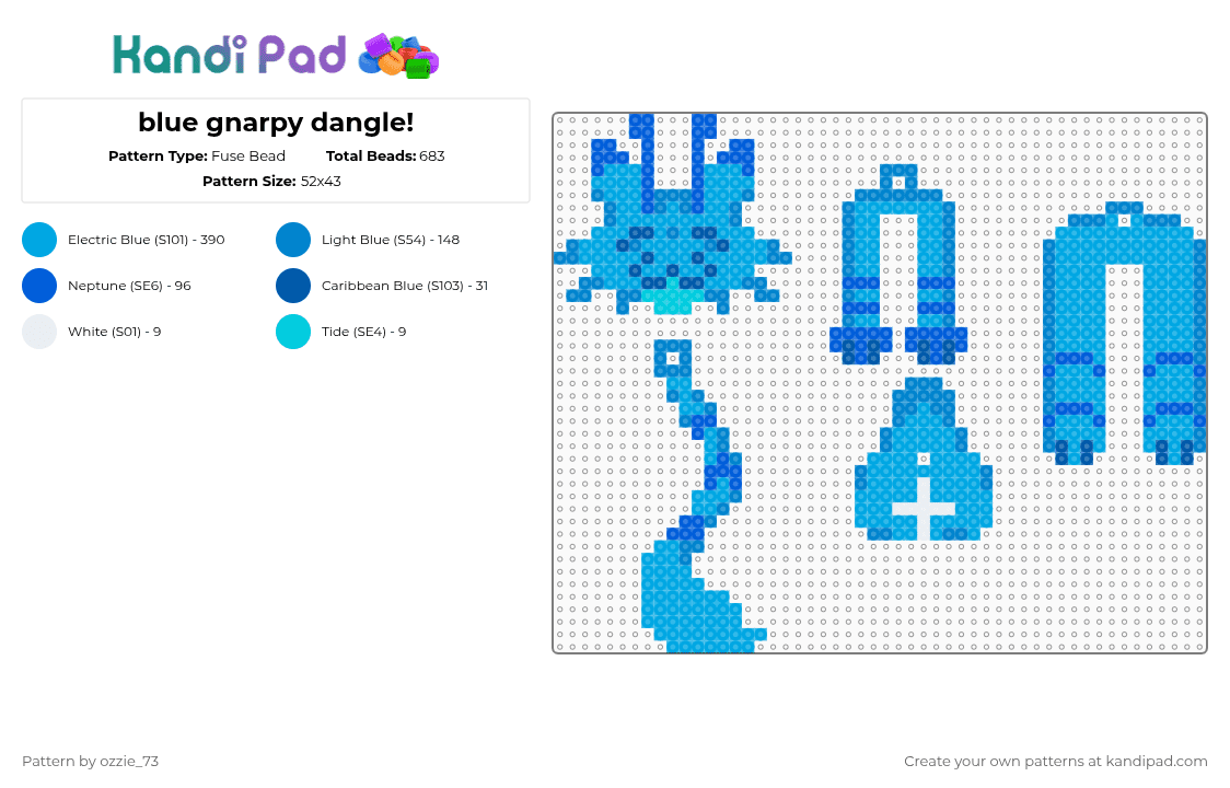 Blue gnarpy dangle! Fuse Bead Pattern - Kandi Pad | Kandi Patterns ...