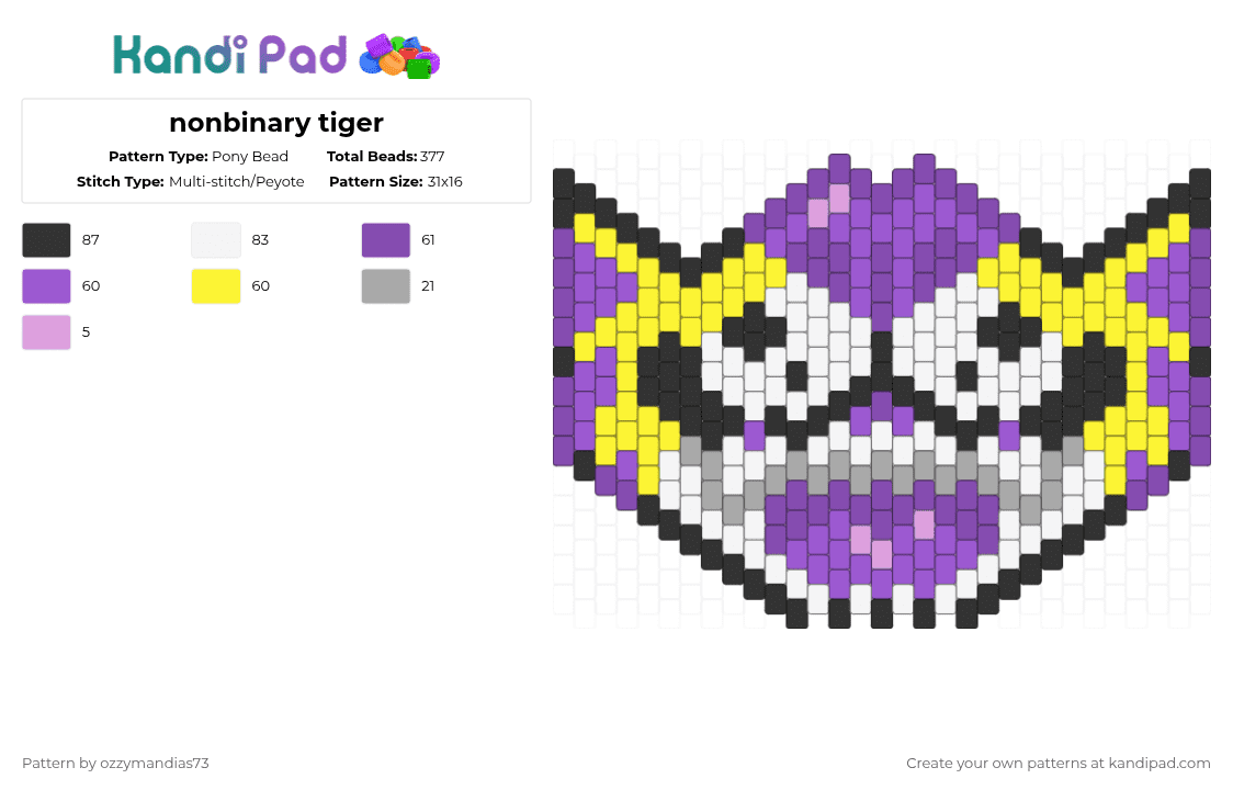 Nonbinary tiger Pony Bead Pattern - Kandi Pad | Kandi Patterns, Fuse ...