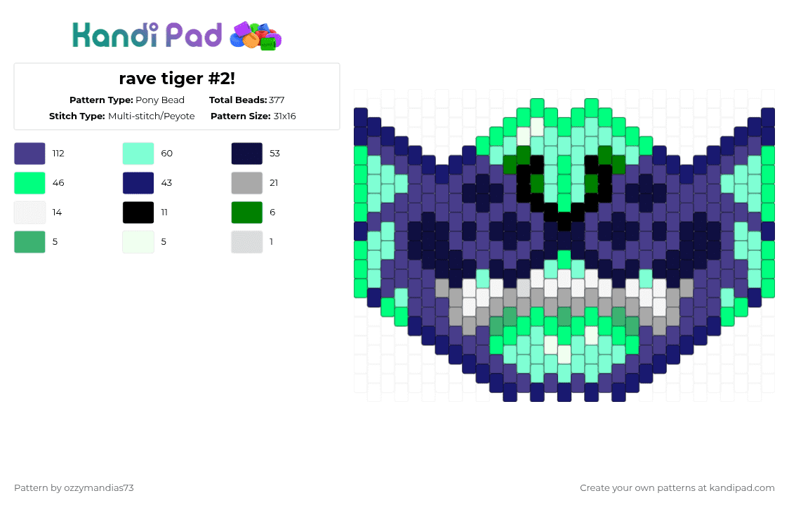 Rave tiger #2! Pony Bead Pattern - Kandi Pad | Kandi Patterns, Fuse ...