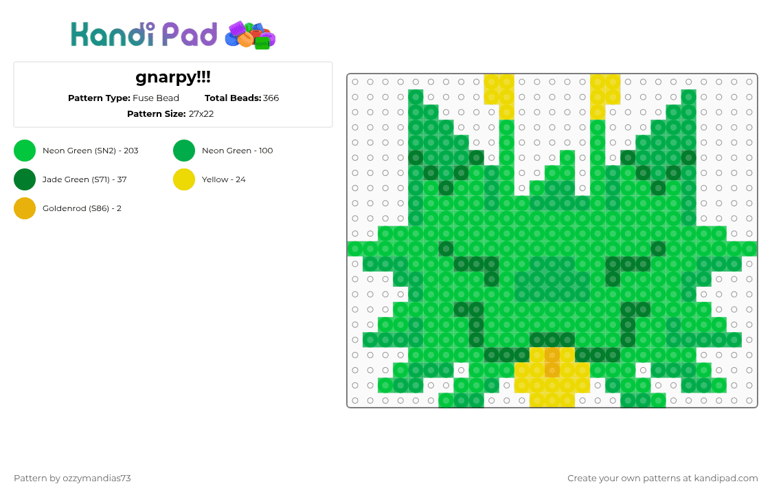 Gnarpy!!! Fuse Bead Pattern - Kandi Pad | Kandi Patterns, Fuse Bead ...