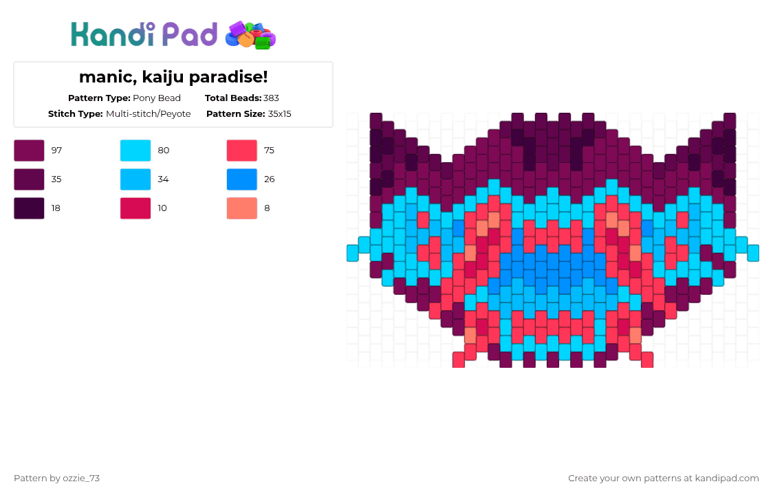 Manic, kaiju paradise! Pony Bead Pattern - Kandi Pad | Kandi Patterns ...
