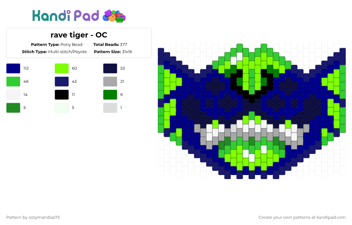 Rave tiger - OC Pony Bead Pattern - Kandi Pad | Kandi Patterns, Fuse ...
