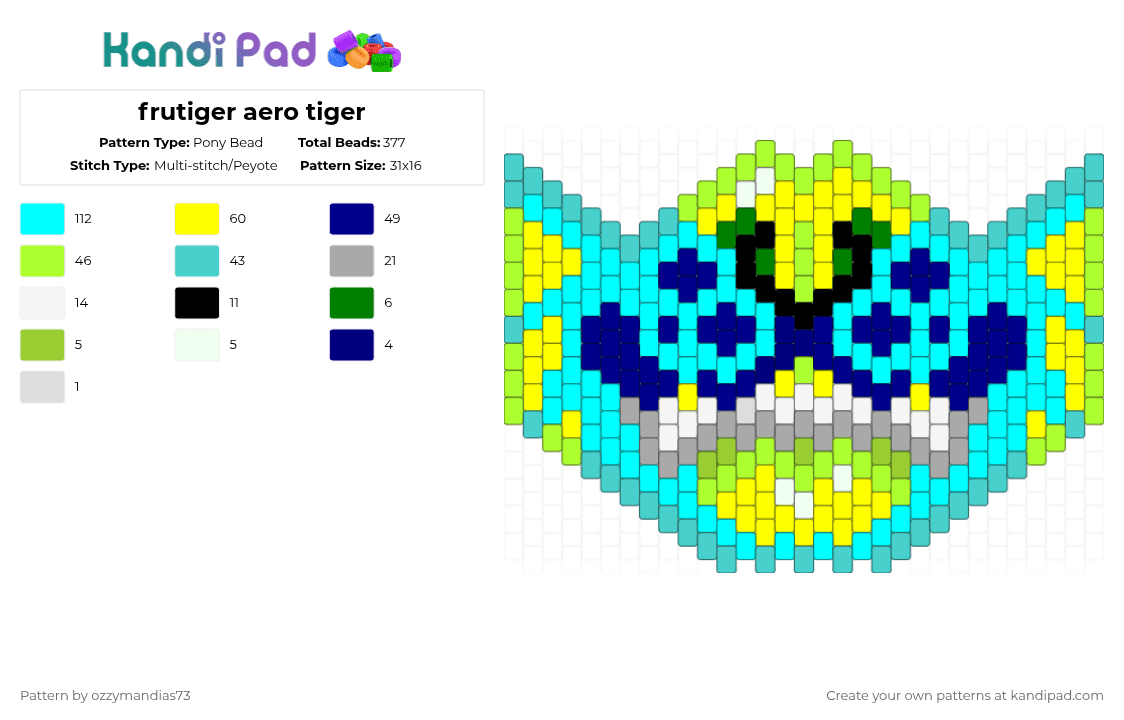Frutiger aero tiger Pony Bead Pattern - Kandi Pad | Kandi Patterns ...