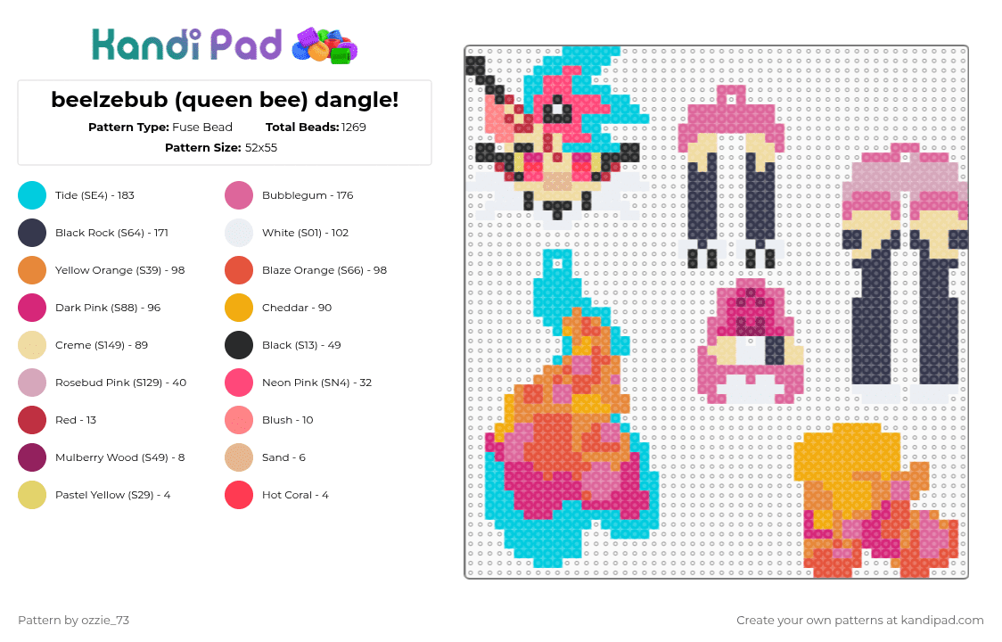 Beelzebub (queen bee outfit 1) dangle! Fuse Bead Pattern - Kandi Pad ...