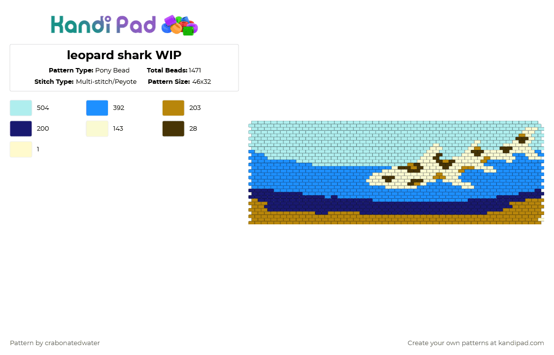 Leopard shark WIP Pony Bead Pattern - Kandi Pad | Kandi Patterns, Fuse ...