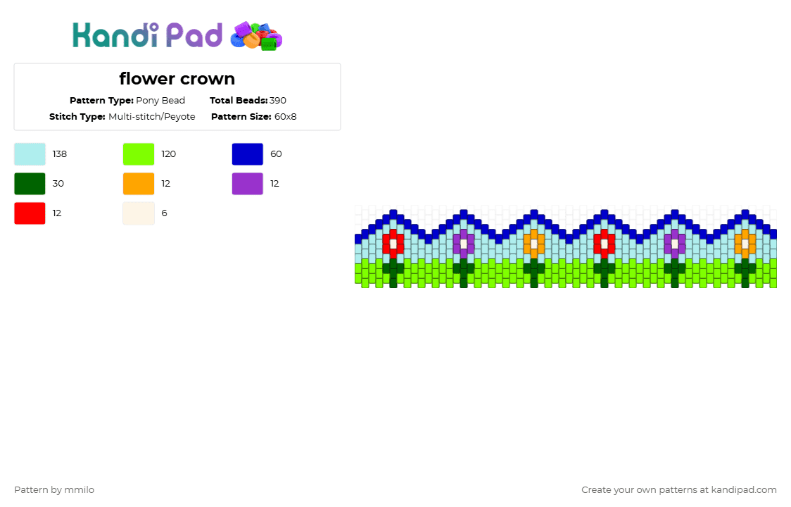 Flower crown Pony Bead Pattern - Kandi Pad | Kandi Patterns, Fuse Bead ...