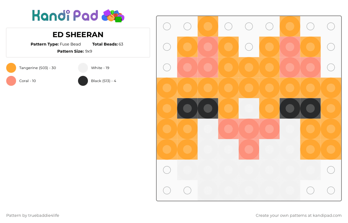 ED SHEERAN Fuse Bead Pattern - Kandi Pad | Kandi Patterns, Fuse Bead ...