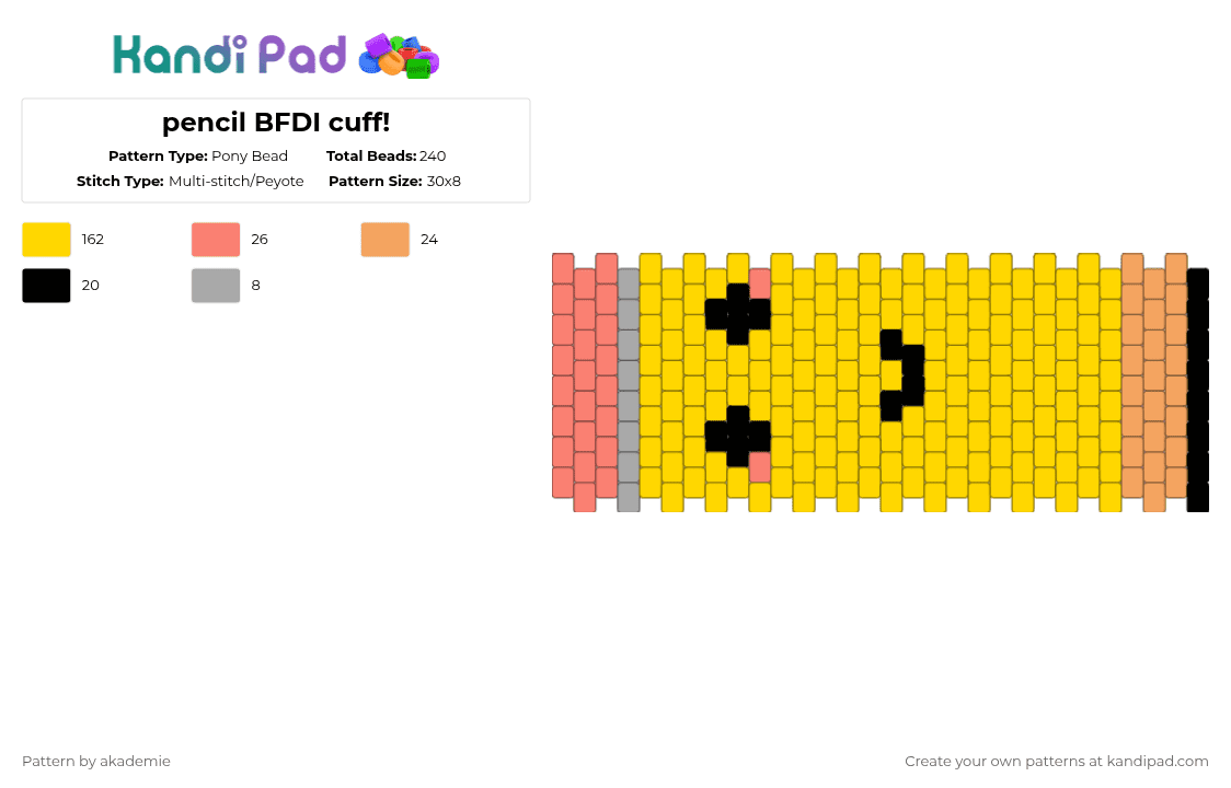 Pencil BFDI cuff! Pony Bead Pattern - Kandi Pad | Kandi Patterns, Fuse ...