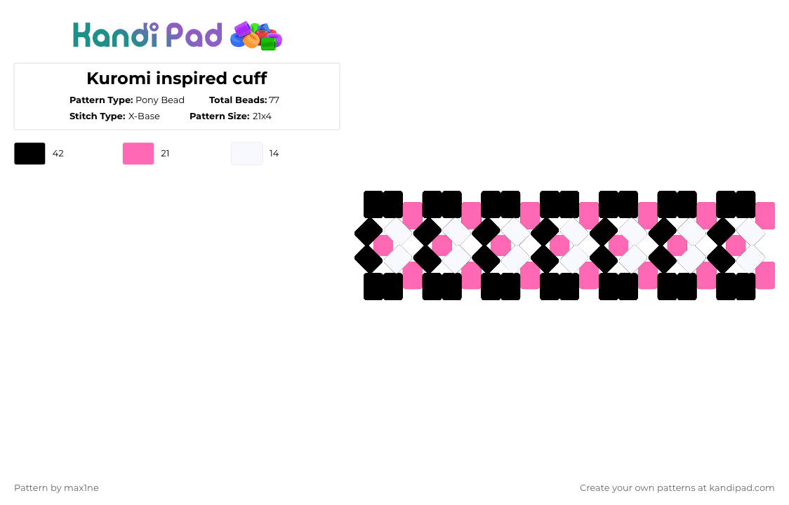 Kuromi inspired cuff Pony Bead Pattern - Kandi Pad | Kandi Patterns ...