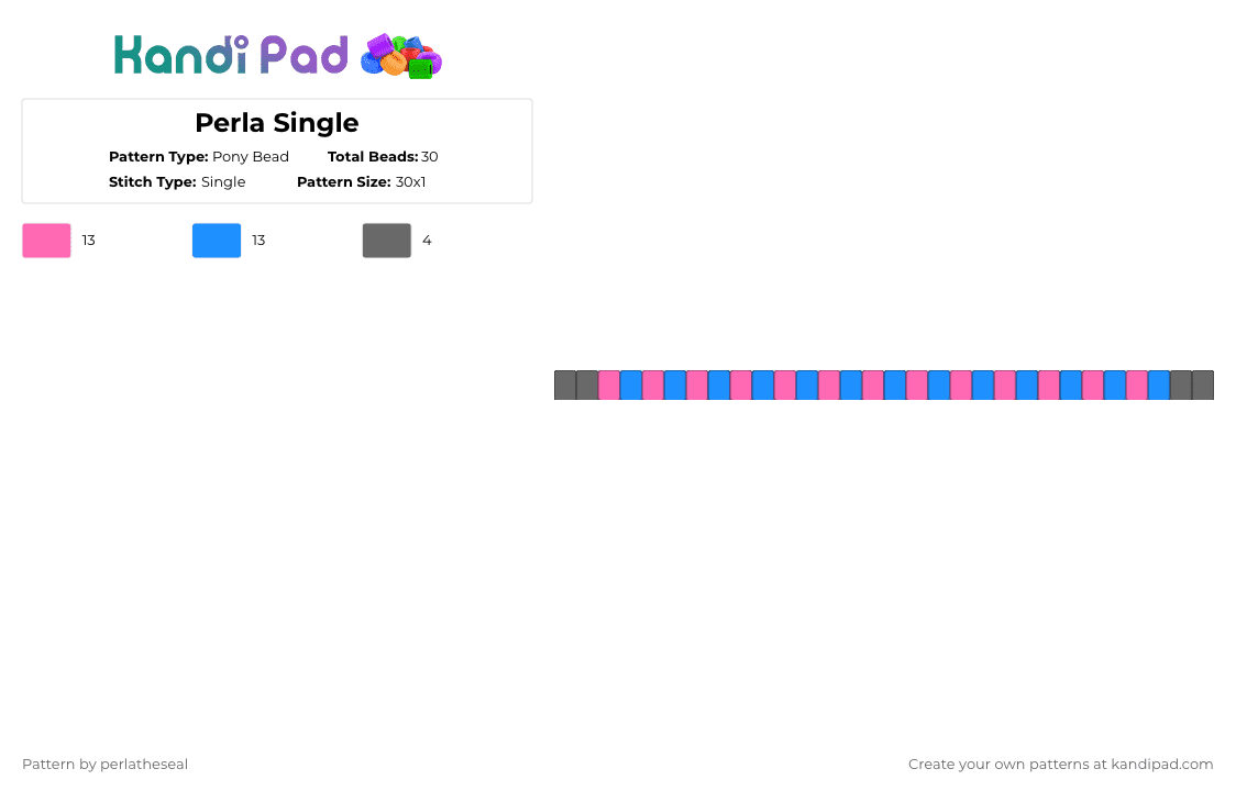 Perla Single Pony Bead Pattern - Kandi Pad | Kandi Patterns, Fuse Bead ...