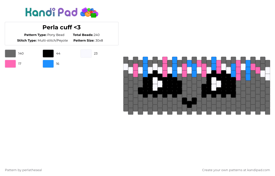 Perla cuff Pony Bead Pattern - Kandi Pad | Kandi Patterns, Fuse Bead ...