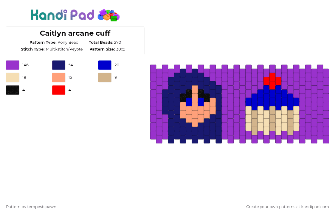 Caitlyn arcane cuff Pony Bead Pattern - Kandi Pad | Kandi Patterns ...