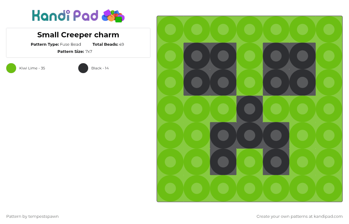Small Creeper charm Fuse Bead Pattern - Kandi Pad | Kandi Patterns ...