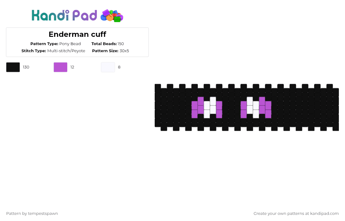 Enderman cuff Pony Bead Pattern - Kandi Pad | Kandi Patterns, Fuse Bead ...