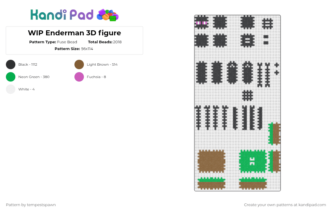 WIP Enderman 3D figure with stand Fuse Bead Pattern - Kandi Pad | Kandi ...