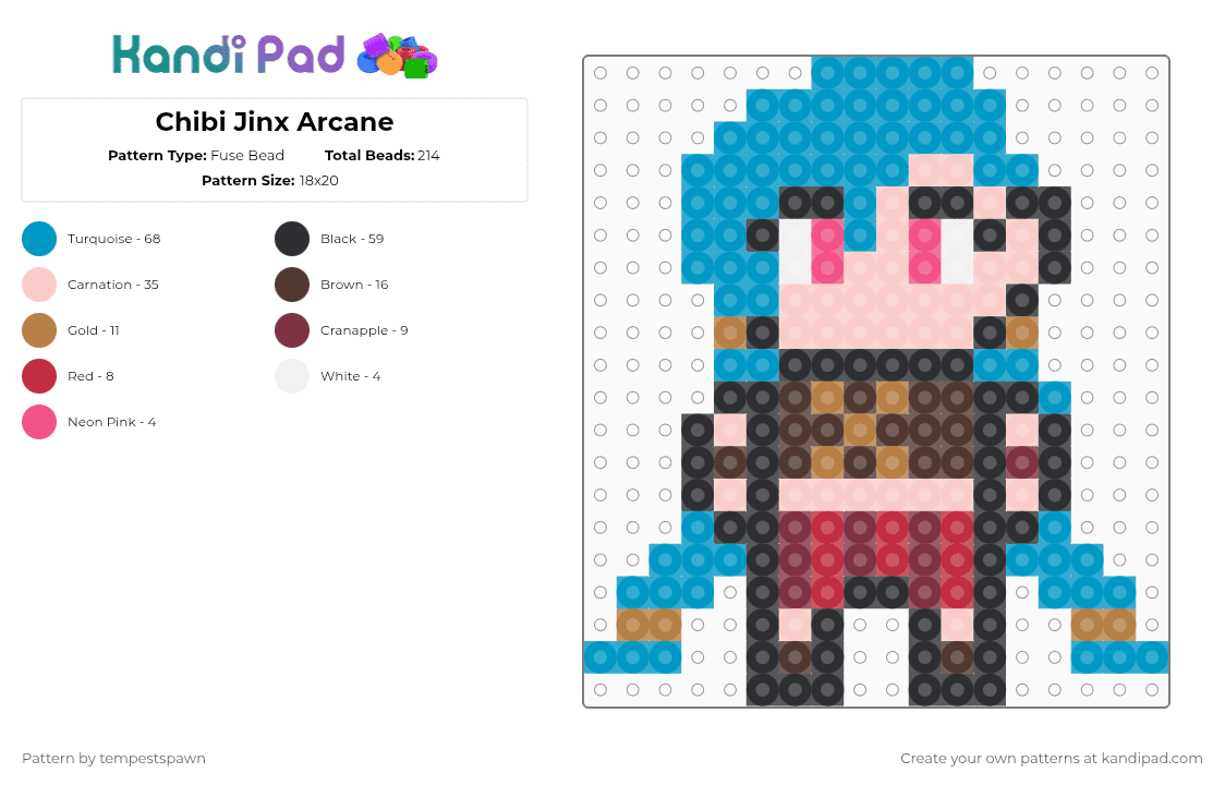 Chibi Jinx Arcane Fuse Bead Pattern - Kandi Pad | Kandi Patterns, Fuse ...