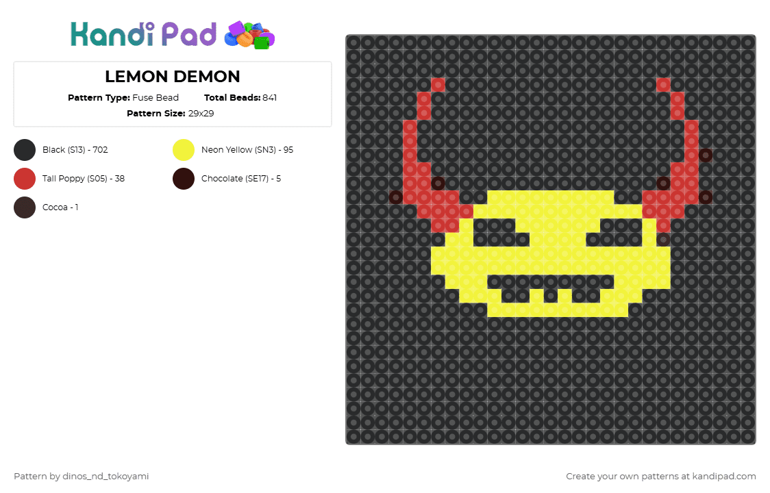 LEMON DEMON Fuse Bead Pattern - Kandi Pad | Kandi Patterns, Fuse Bead ...
