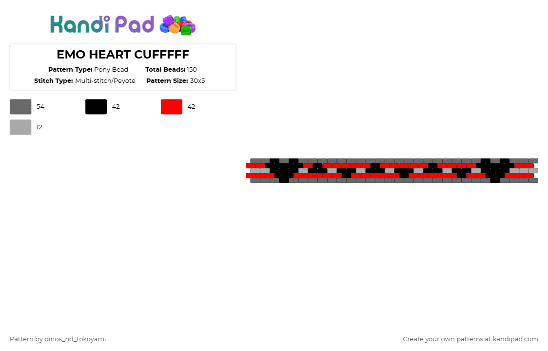 EMO HEART CUFFFFF Pony Bead Pattern - Kandi Pad | Kandi Patterns, Fuse ...
