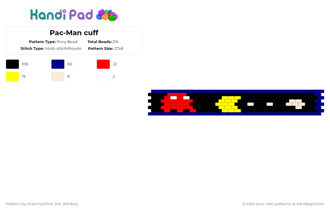 Pac-Man cuff Pony Bead Pattern - Kandi Pad | Kandi Patterns, Fuse Bead ...