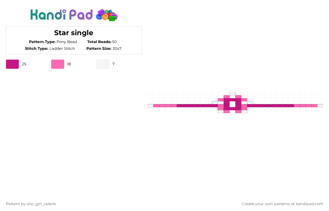 Star single Pony Bead Pattern - Kandi Pad | Kandi Patterns, Fuse Bead ...
