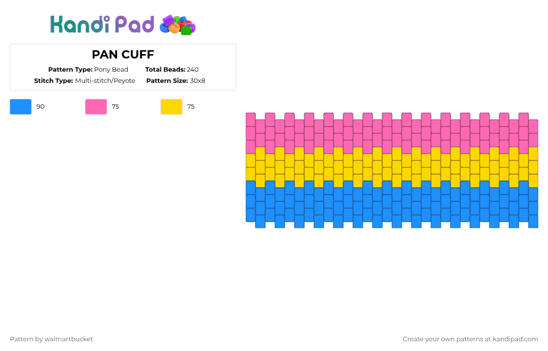 PAN CUFF Pony Bead Pattern - Kandi Pad | Kandi Patterns, Fuse Bead ...