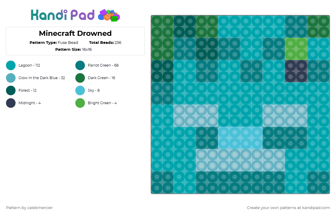 Minecraft Drowned Fuse Bead Pattern - Kandi Pad | Kandi Patterns, Fuse ...