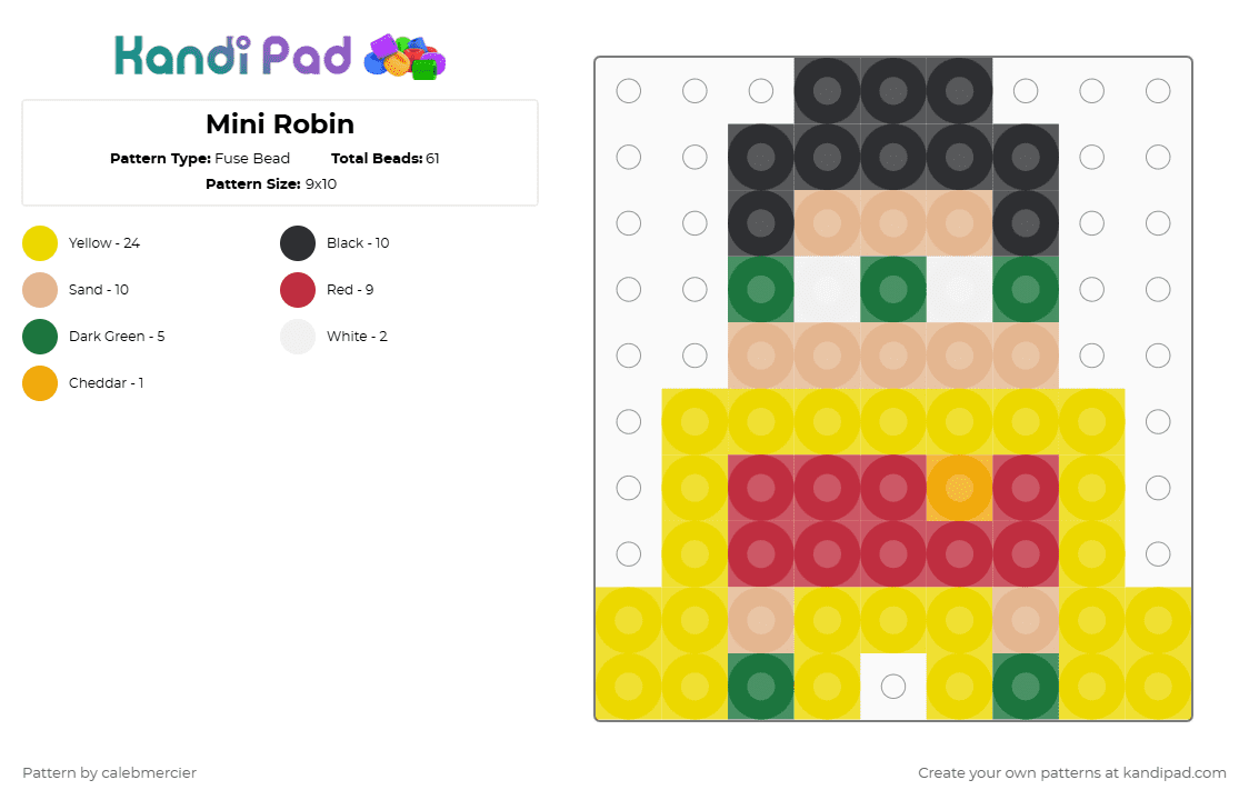 Mini Robin Fuse Bead Pattern - Kandi Pad | Kandi Patterns, Fuse Bead ...