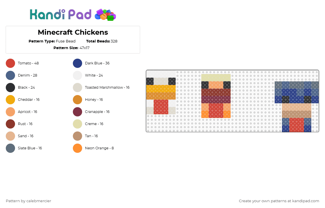 Minecraft Chickens Fuse Bead Pattern - Kandi Pad | Kandi Patterns, Fuse ...