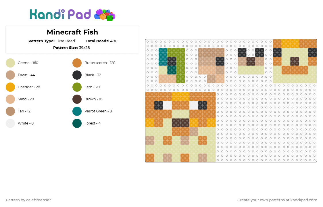 Minecraft Fish Fuse Bead Pattern - Kandi Pad | Kandi Patterns, Fuse ...