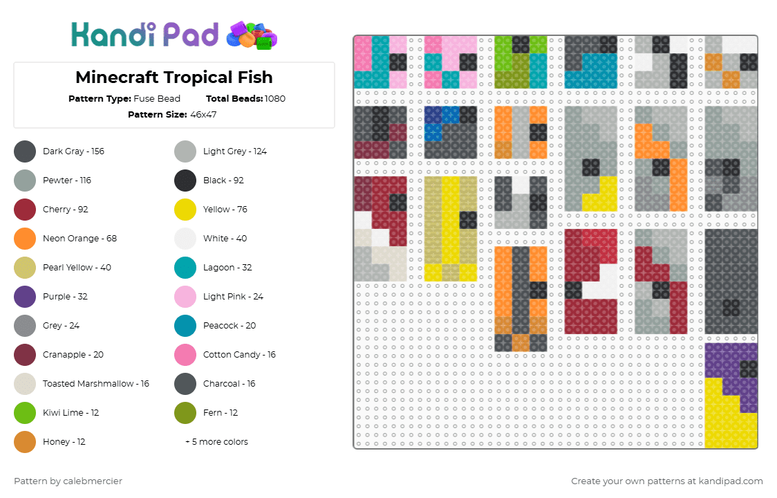 Minecraft Tropical Fish Fuse Bead Pattern - Kandi Pad | Kandi Patterns ...