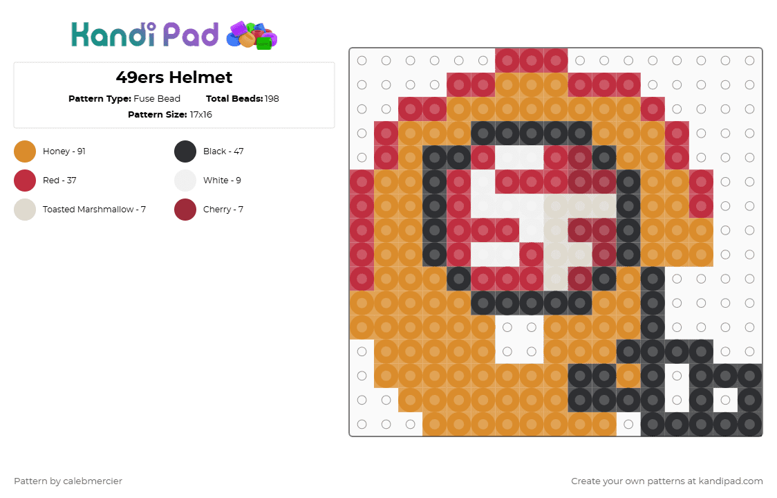 49ers Helmet Fuse Bead Pattern - Kandi Pad | Kandi Patterns, Fuse Bead ...