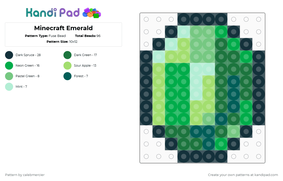 Minecraft Emerald Fuse Bead Pattern - Kandi Pad | Kandi Patterns, Fuse ...