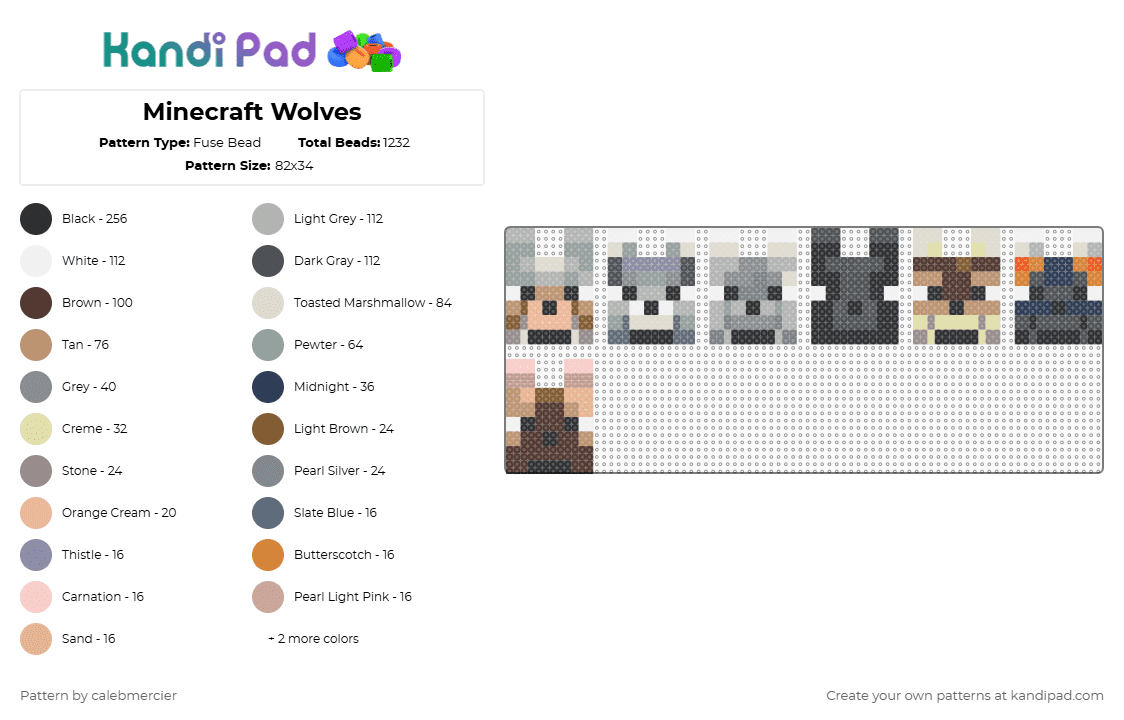 Minecraft Wolves Fuse Bead Pattern - Kandi Pad | Kandi Patterns, Fuse ...