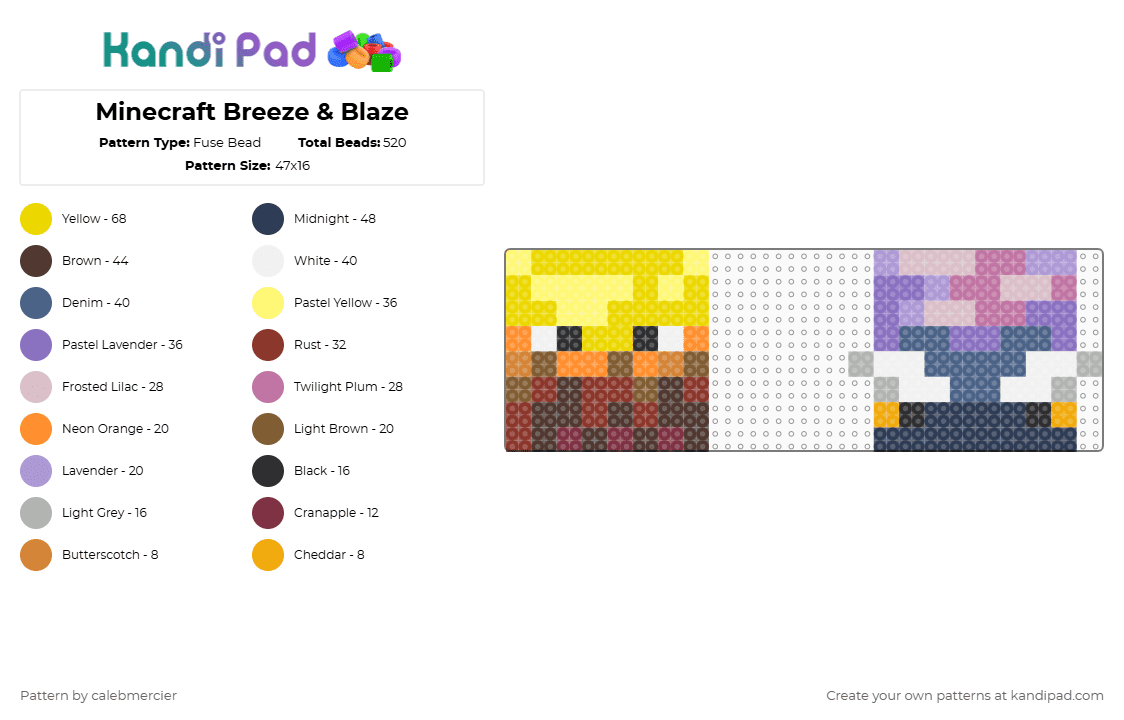 Minecraft Breeze & Blaze Fuse Bead Pattern - Kandi Pad | Kandi Patterns ...