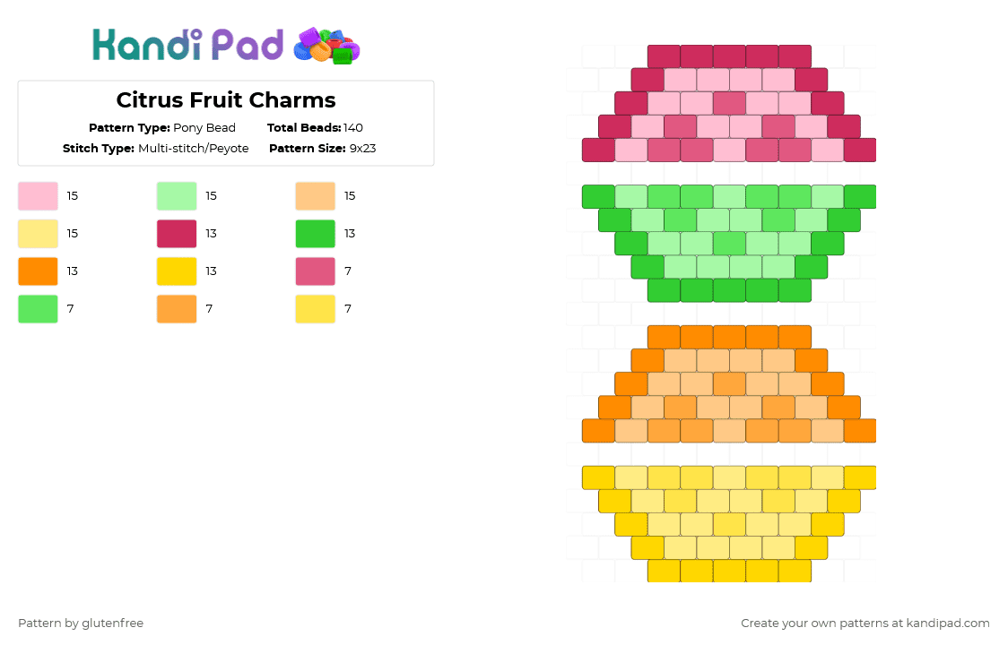 Citrus Fruit Charms Pony Bead Pattern - Kandi Pad | Kandi Patterns ...