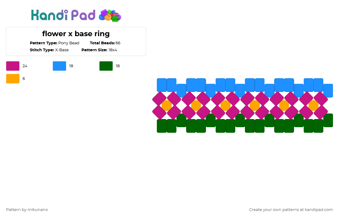 Flower x base ring Pony Bead Pattern - Kandi Pad | Kandi Patterns, Fuse ...