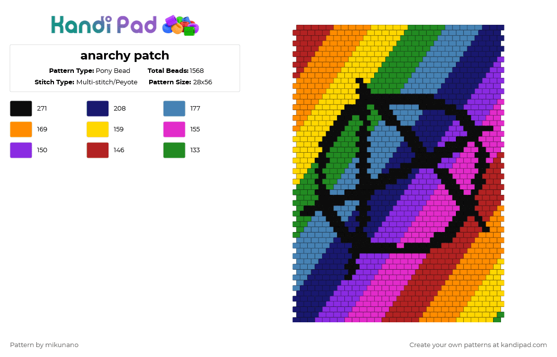Anarchy patch Pony Bead Pattern - Kandi Pad | Kandi Patterns, Fuse Bead ...