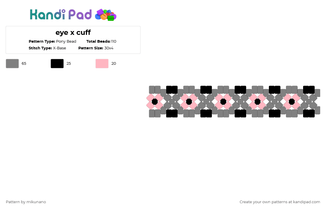 Eye x cuff Pony Bead Pattern - Kandi Pad | Kandi Patterns, Fuse Bead ...
