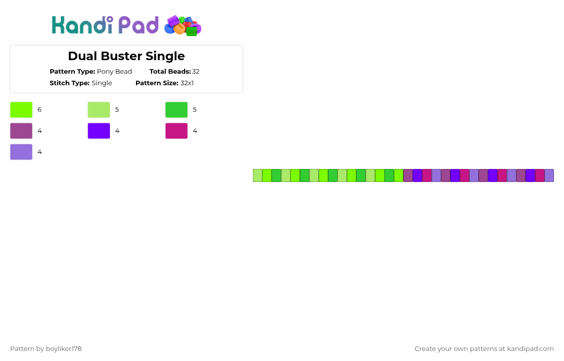 Dual Buster Single Pony Bead Pattern - Kandi Pad | Kandi Patterns, Fuse ...