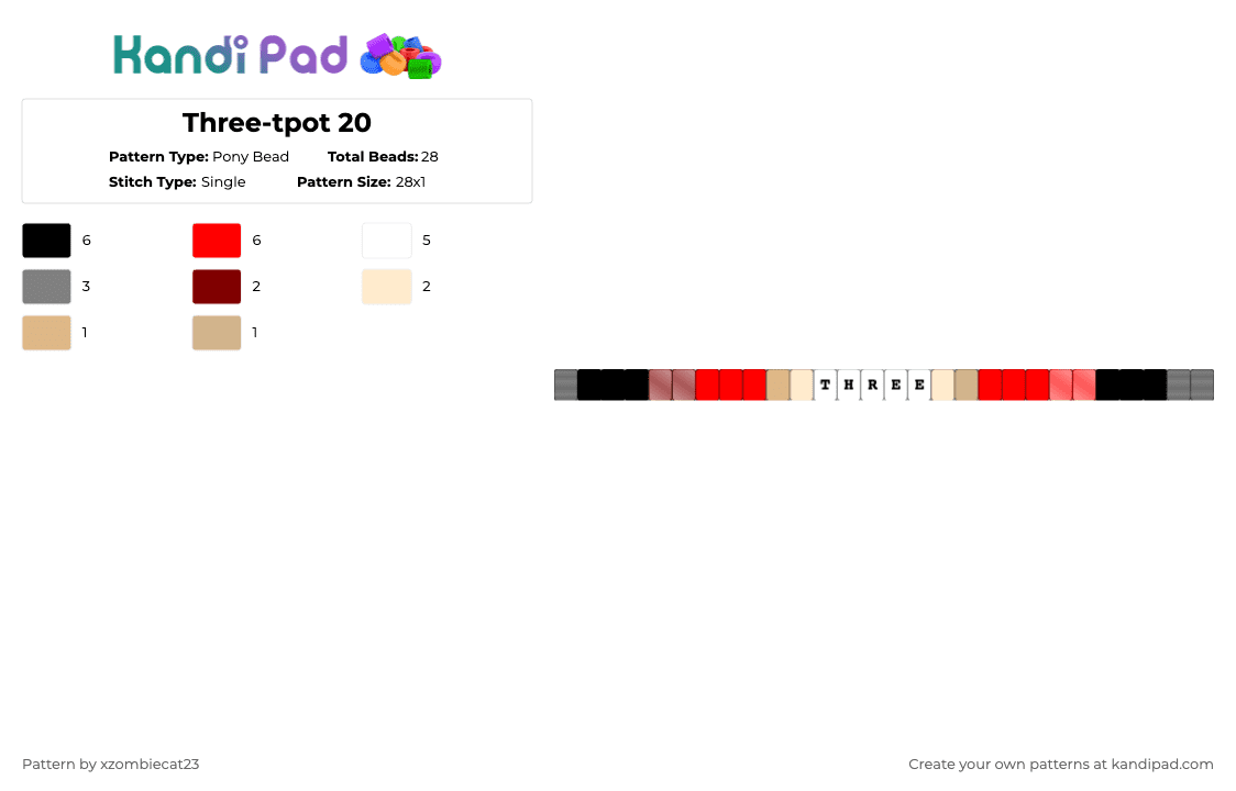 Three-tpot 20 Pony Bead Pattern - Kandi Pad | Kandi Patterns, Fuse Bead ...