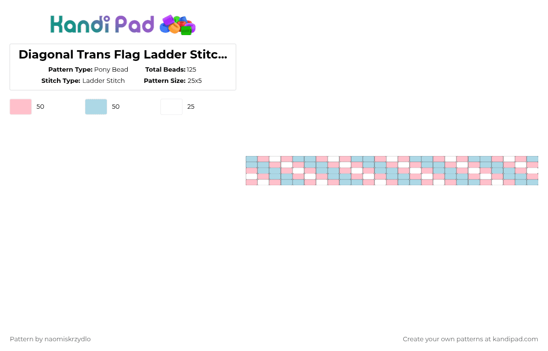 Diagonal Trans Flag Ladder Stitch Cuff Pony Bead Pattern - Kandi Pad ...