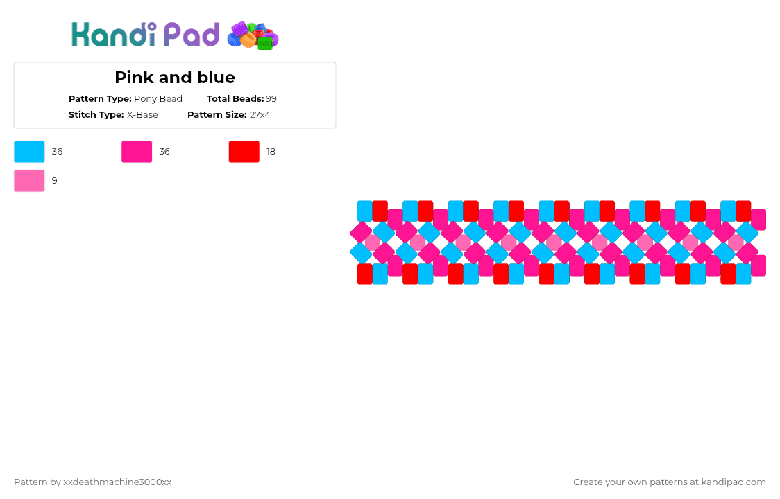 Pink and blue Pony Bead Pattern - Kandi Pad | Kandi Patterns, Fuse Bead ...