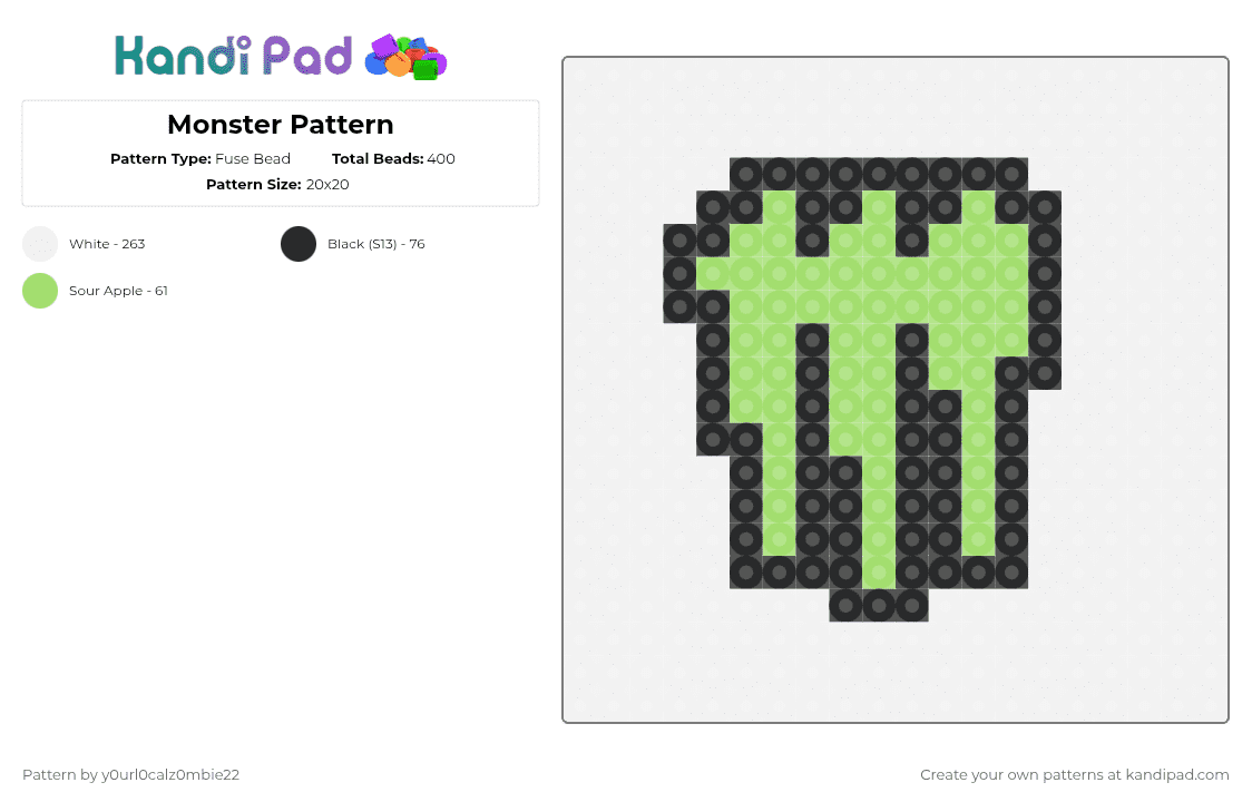 Monster Pattern Fuse Bead Pattern - Kandi Pad | Kandi Patterns, Fuse ...