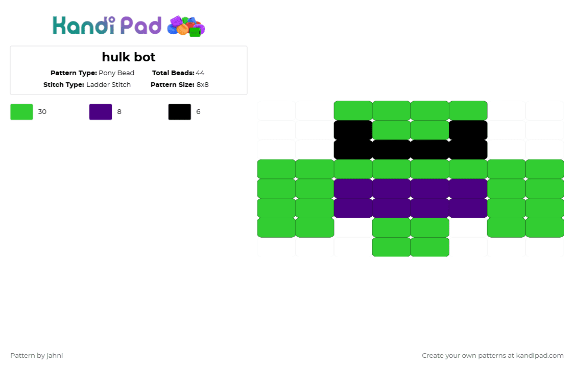 Hulk bot Pony Bead Pattern - Kandi Pad | Kandi Patterns, Fuse Bead ...