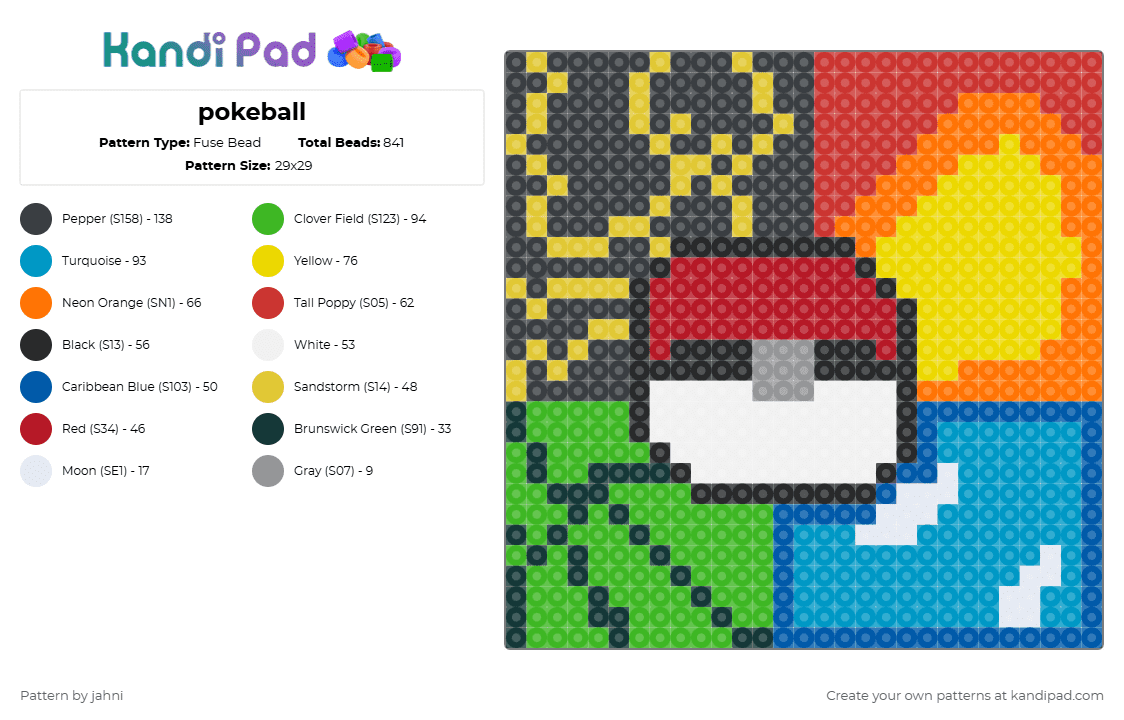 Pokeball Fuse Bead Pattern - Kandi Pad | Kandi Patterns, Fuse Bead ...